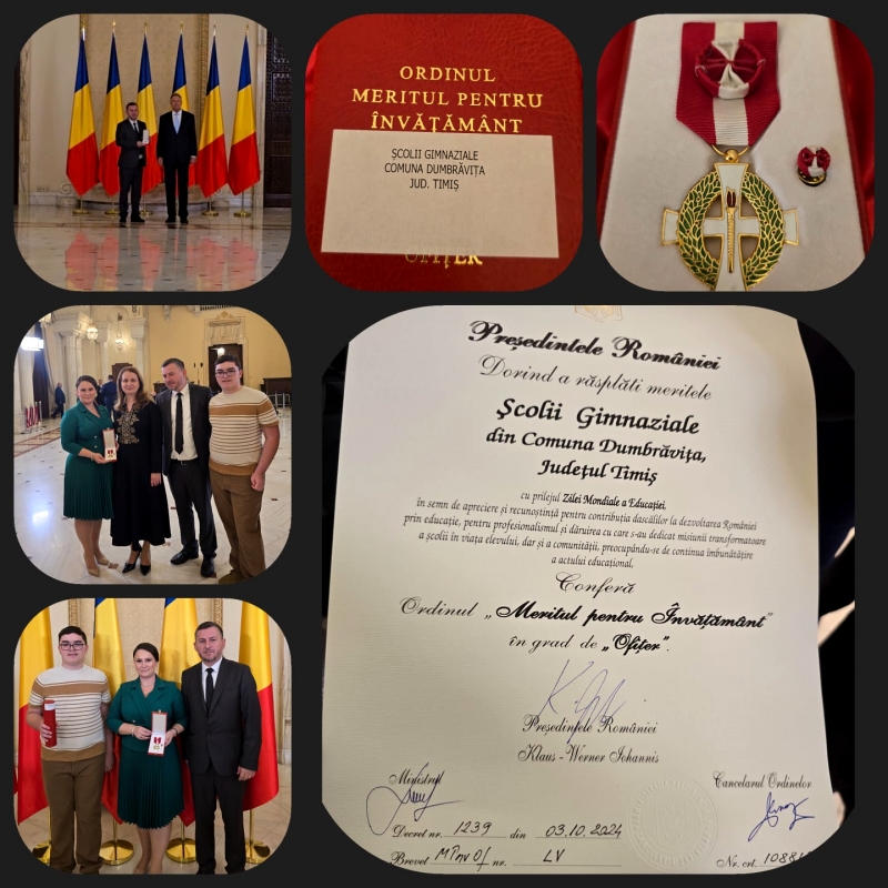 Scoala Gimnaziala Dumbravita, decorata cu Ordinul "Meritul pentru ...